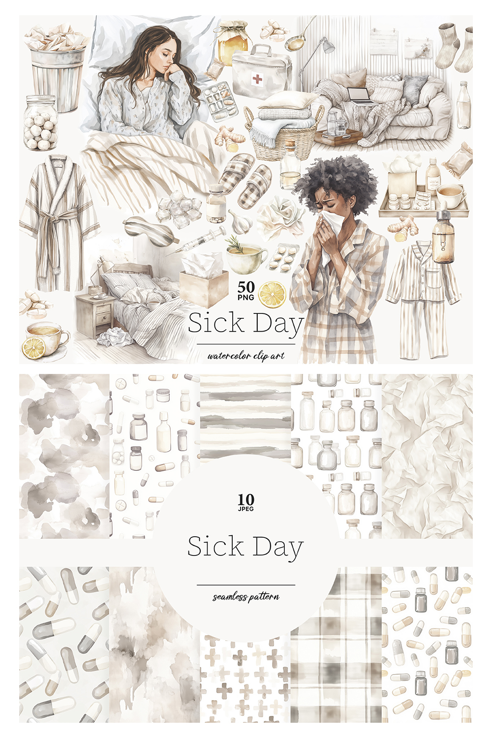 Sick Day Digital Paper | Medical Seamless Patterns