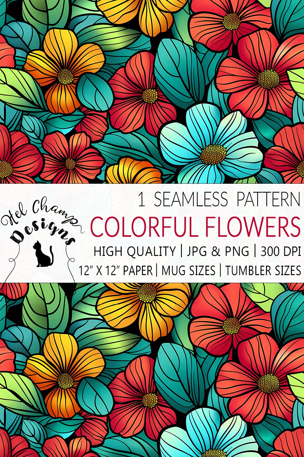 Scrapbooking paper with colorful spring flowers design