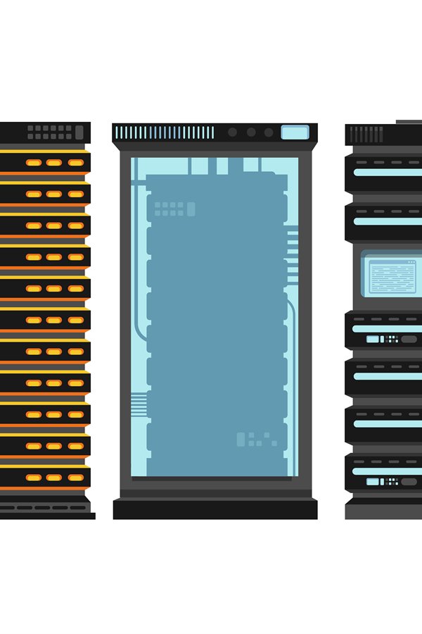 Modern flat server racks. Computer processor servers for ser