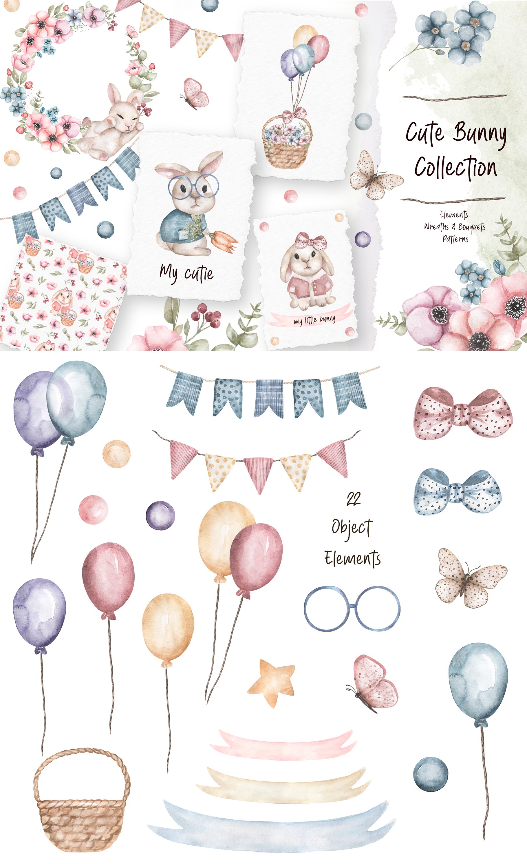 Watercolor Easter Bunny Collection set
