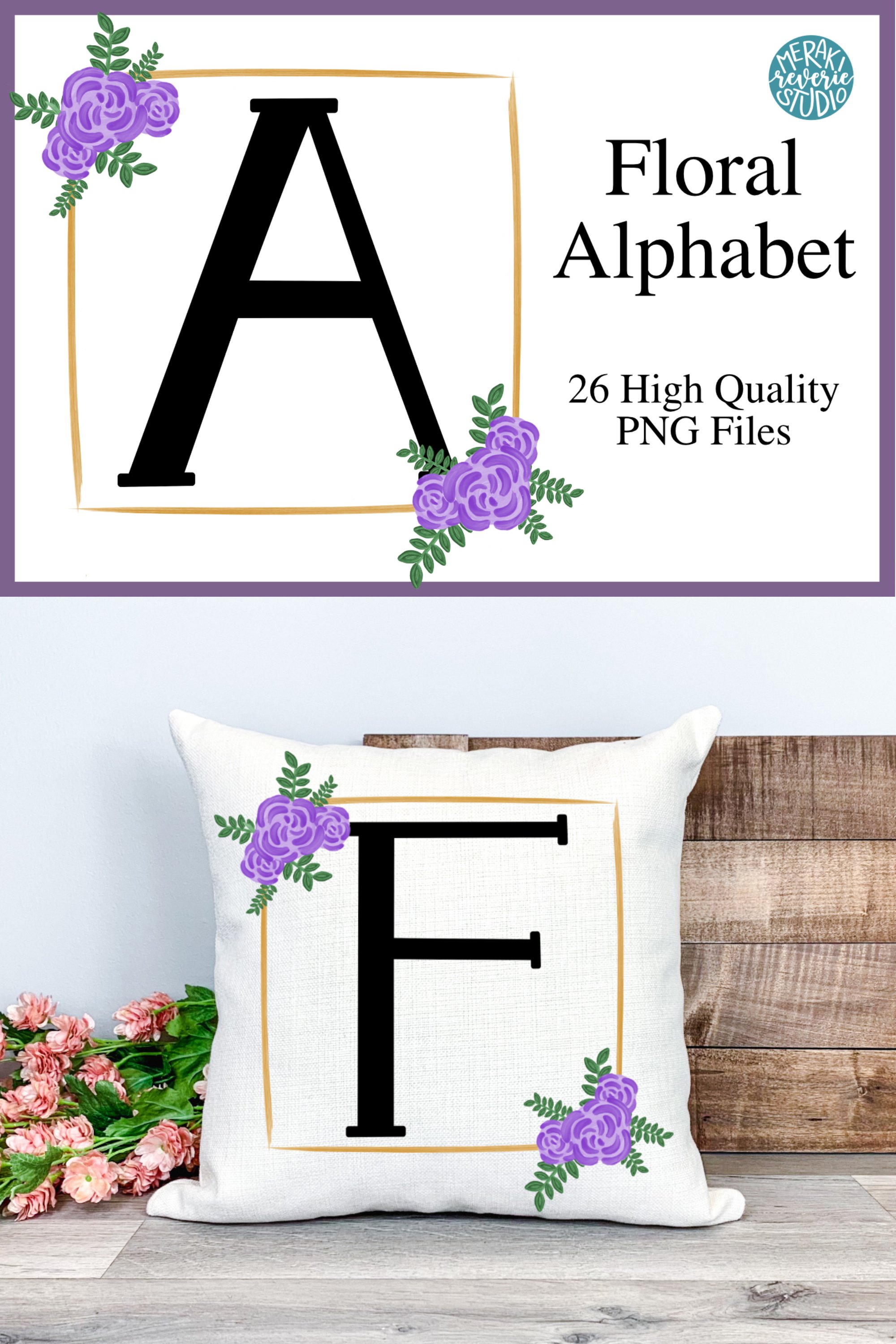Purple Floral PNG Alphabet