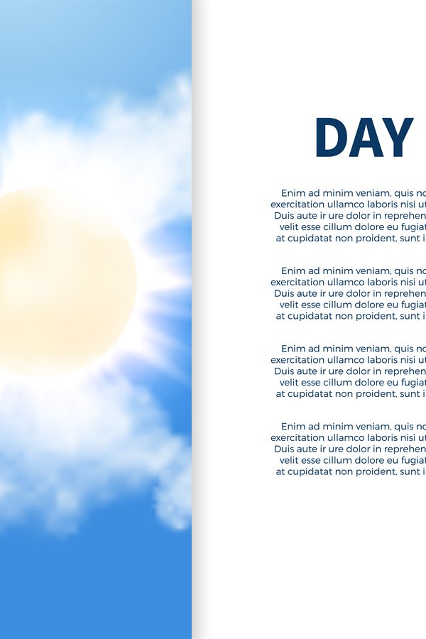 Sunny day poster design with sun and clouds