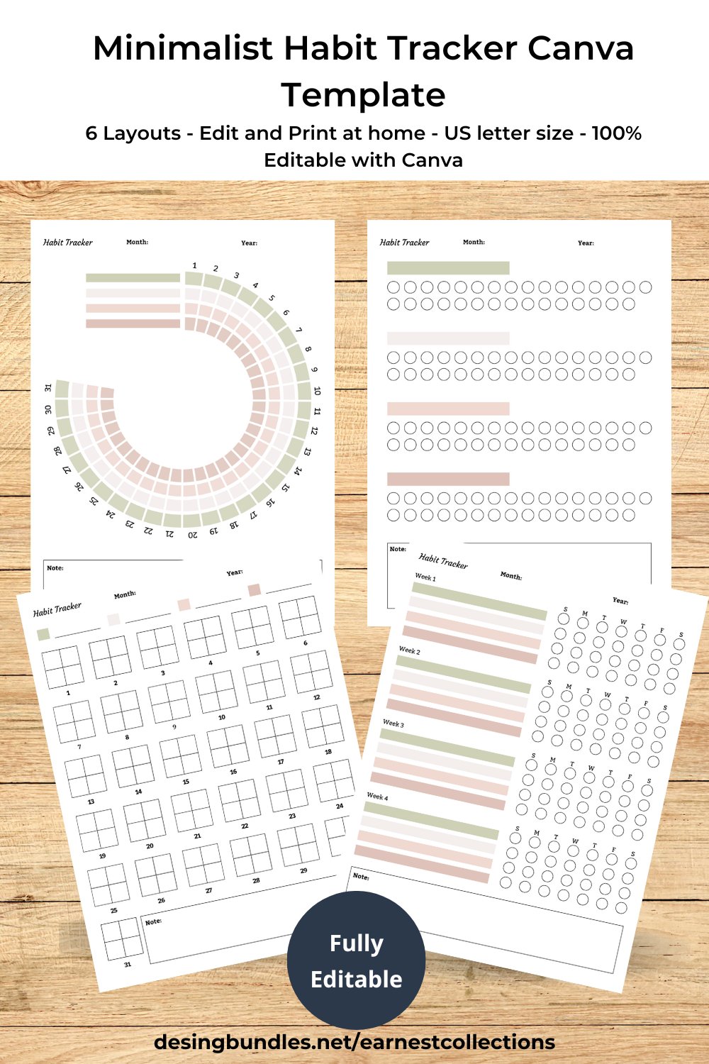 Minimalist habit tracker template - editable with Canva