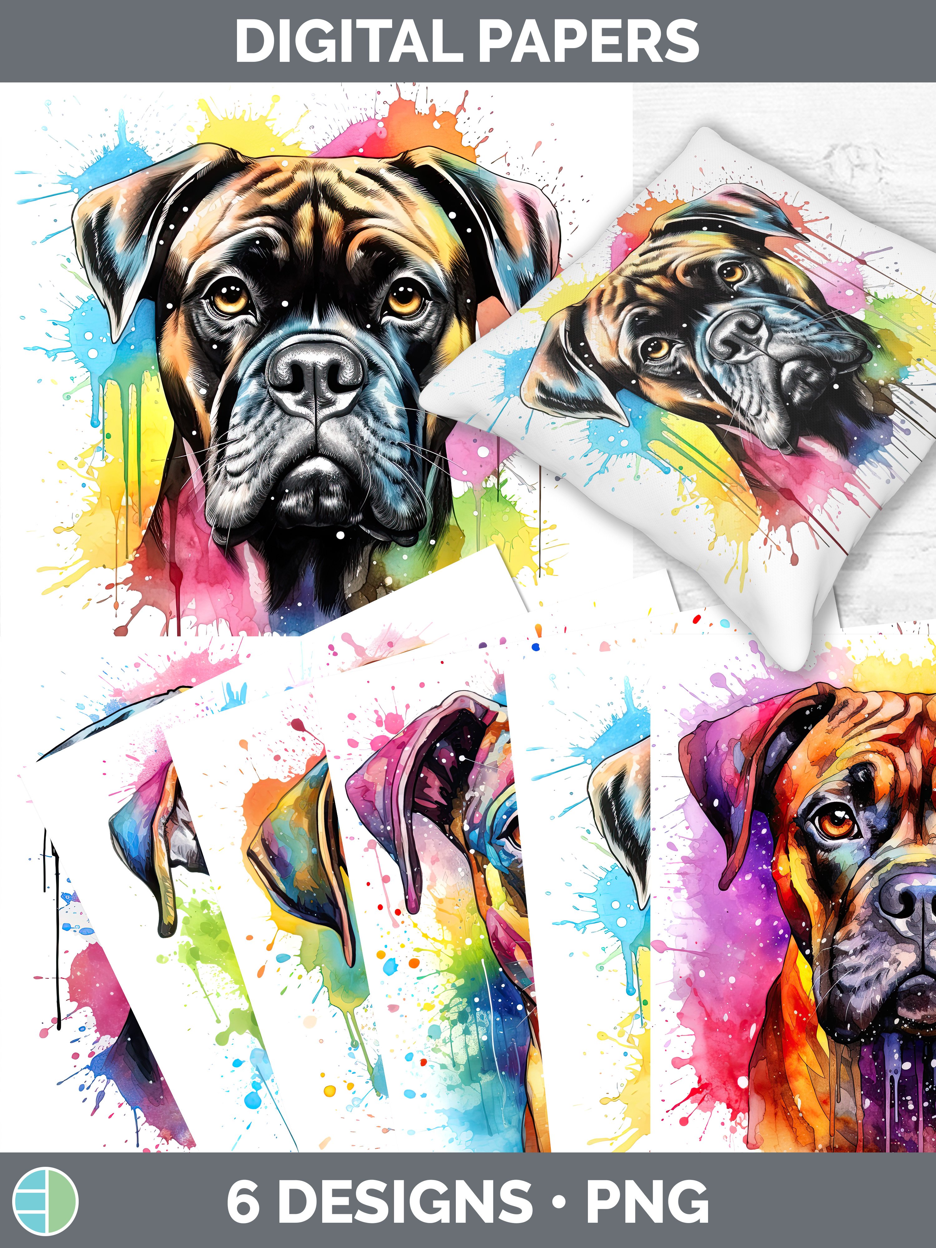 Splat Rainbow Boxer Dog Paper Backgrounds | Digital Scrapboo