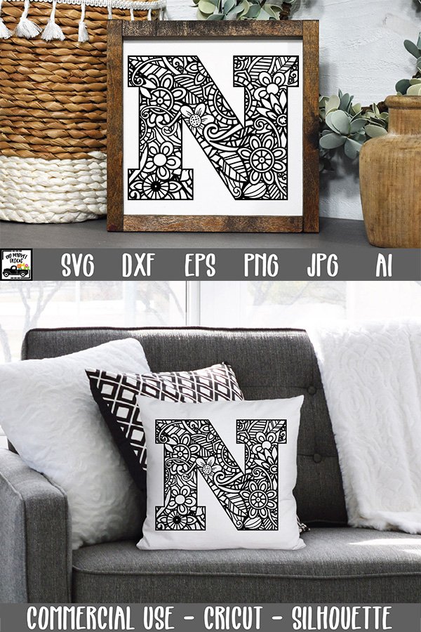 Letter N SVG Cut File|Mandala Monogram Letter N SVG File