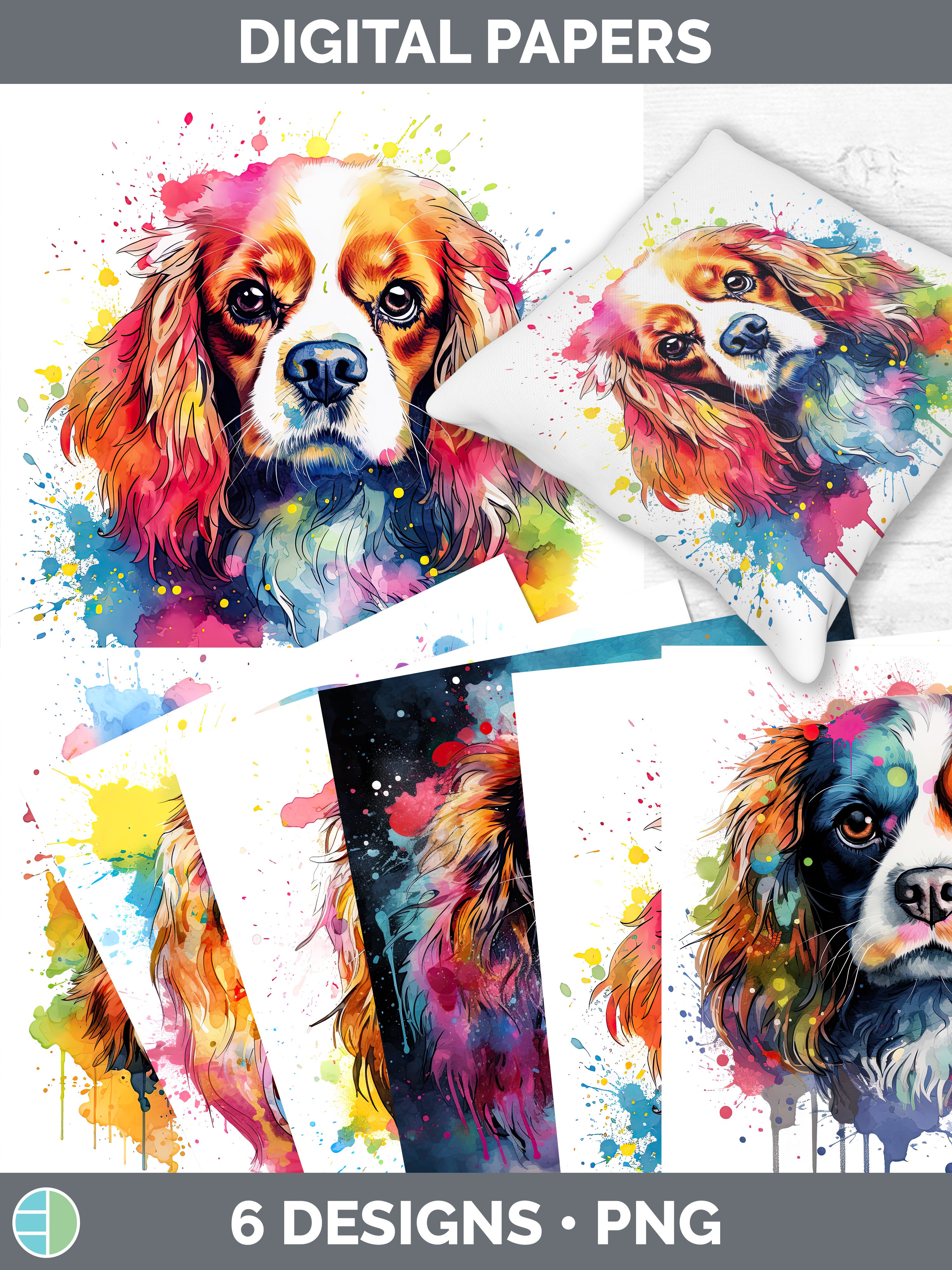 Splat Rainbow French Bulldog Paper Backgrounds | Digital Scr