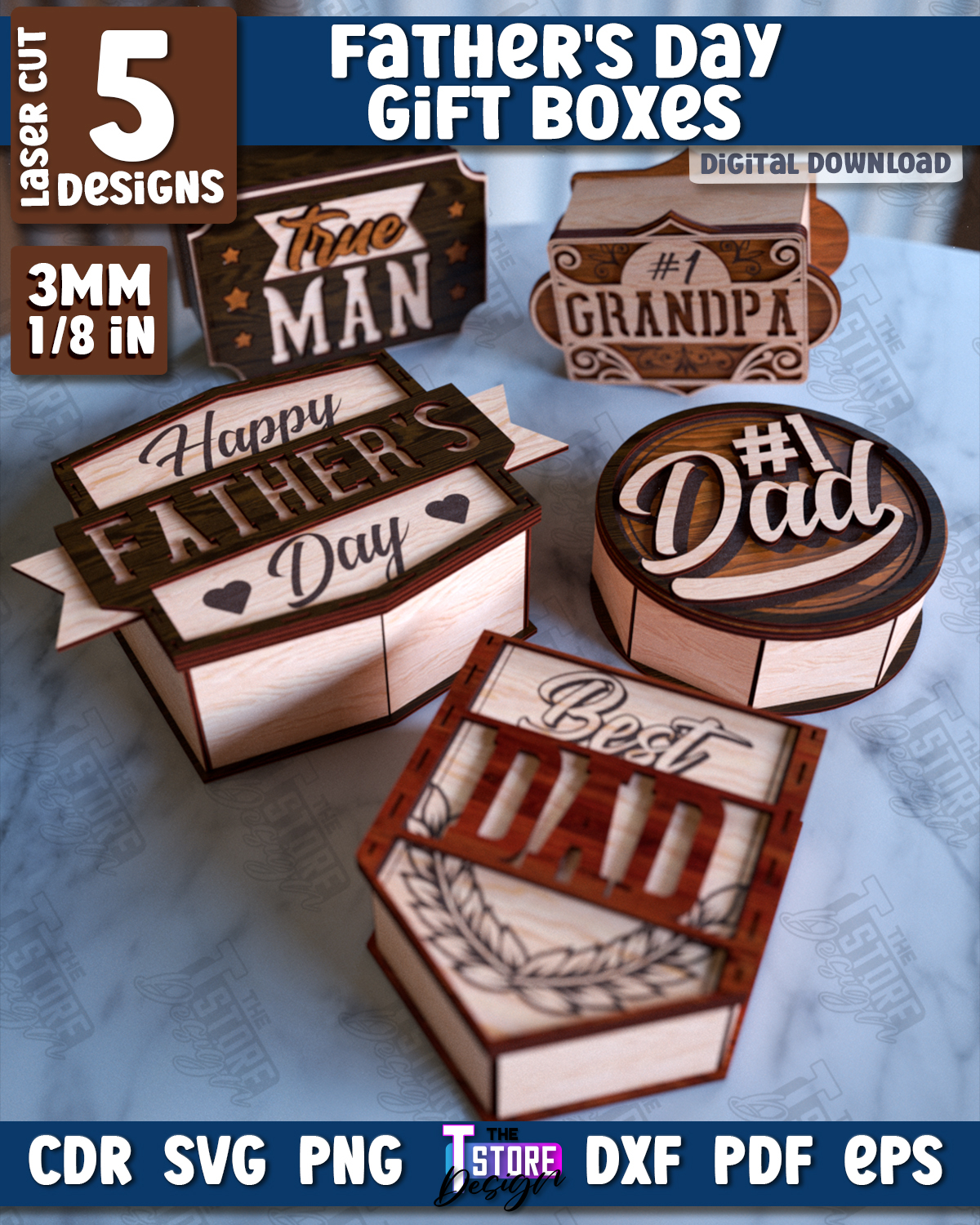 Father's Day Gift Boxes Laser Cut Bundle, Gift for (5383868)