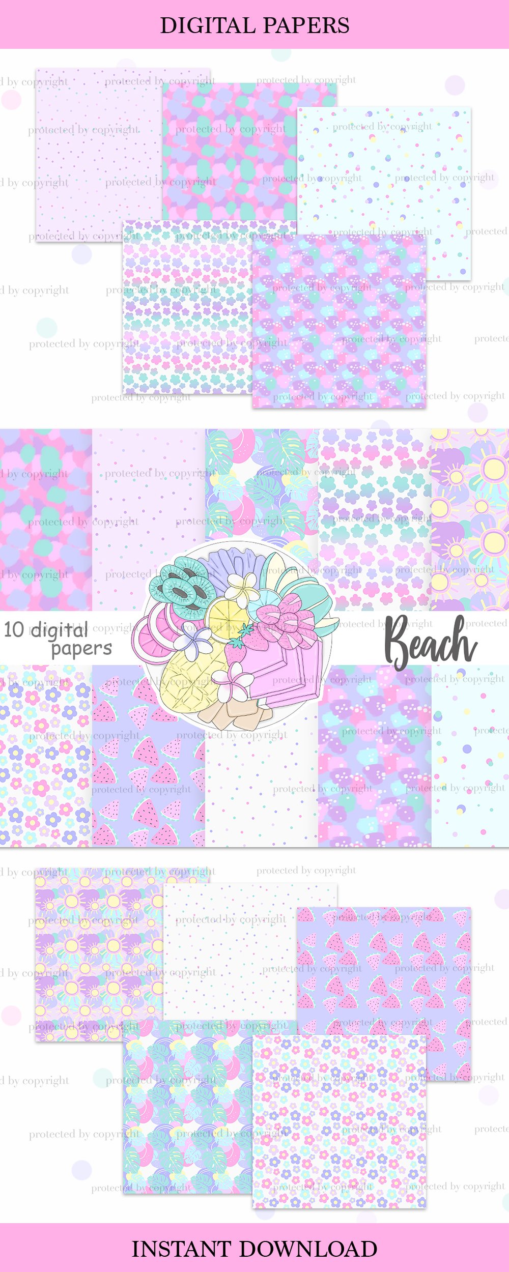 Beach Pattern Bundle | Pastel Background Set