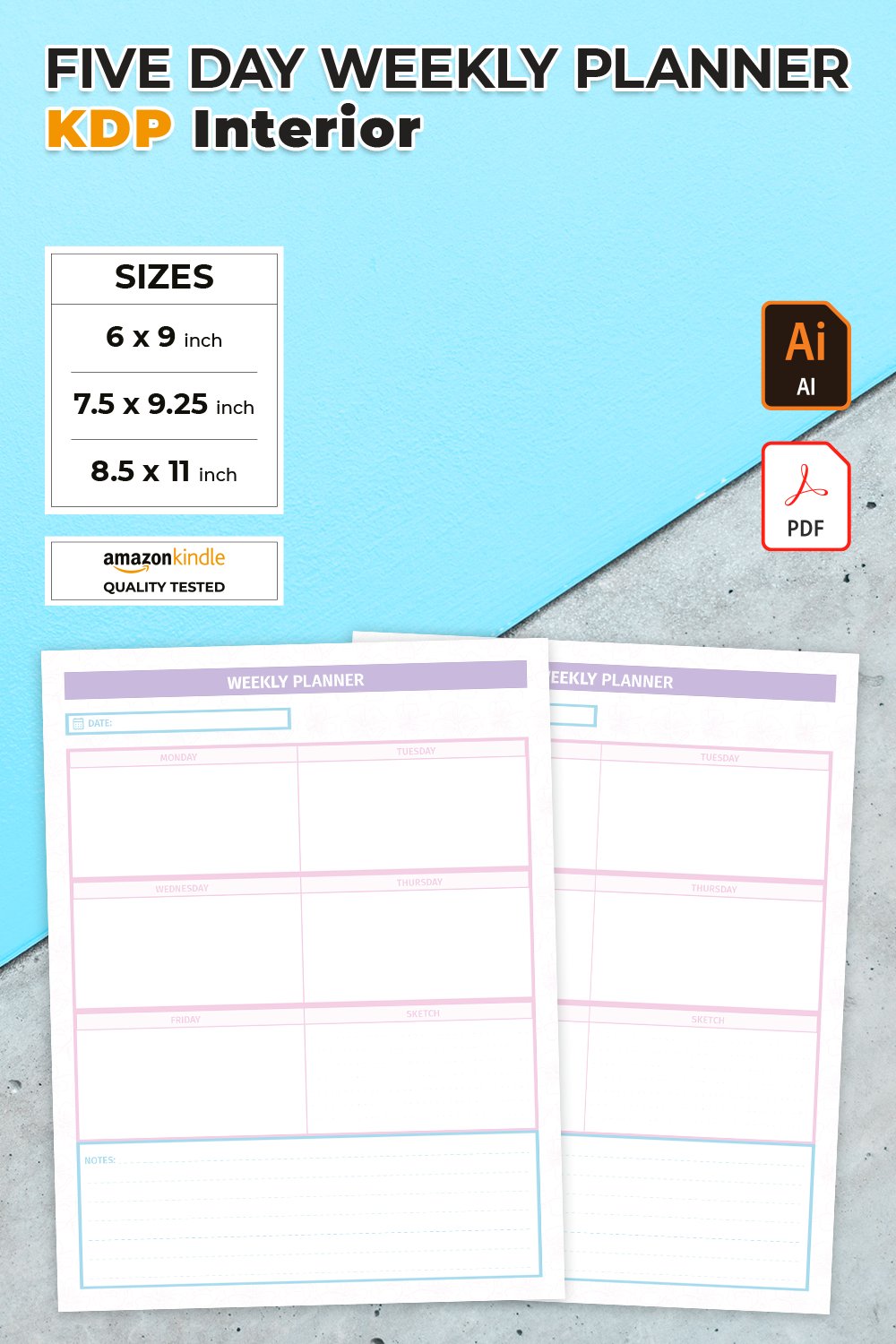 Five Day Weekly Planner | KDP Interior Template