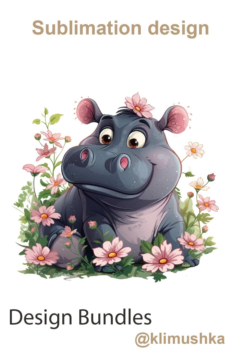 Spring Hippo sublimation | Hippo in flowers clipart
