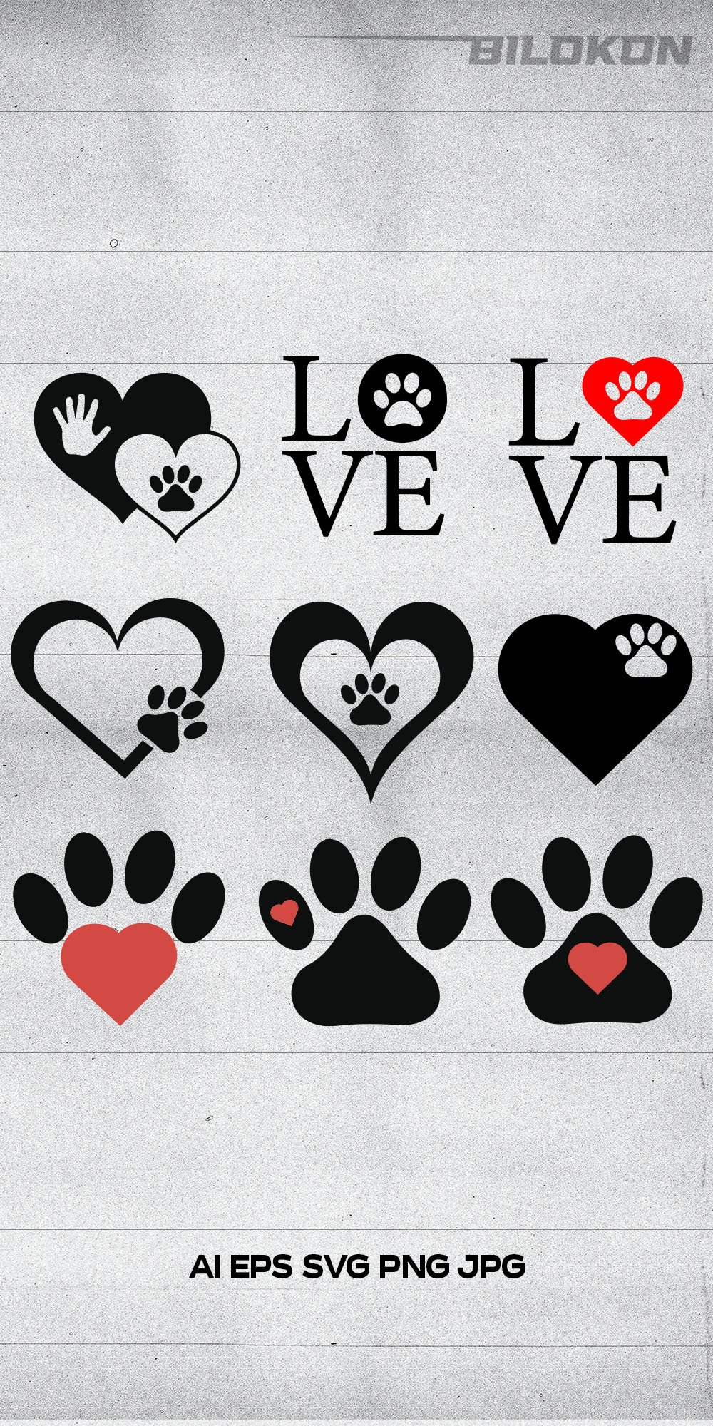Paw prints design set, Pets paw design, SVG Vector
