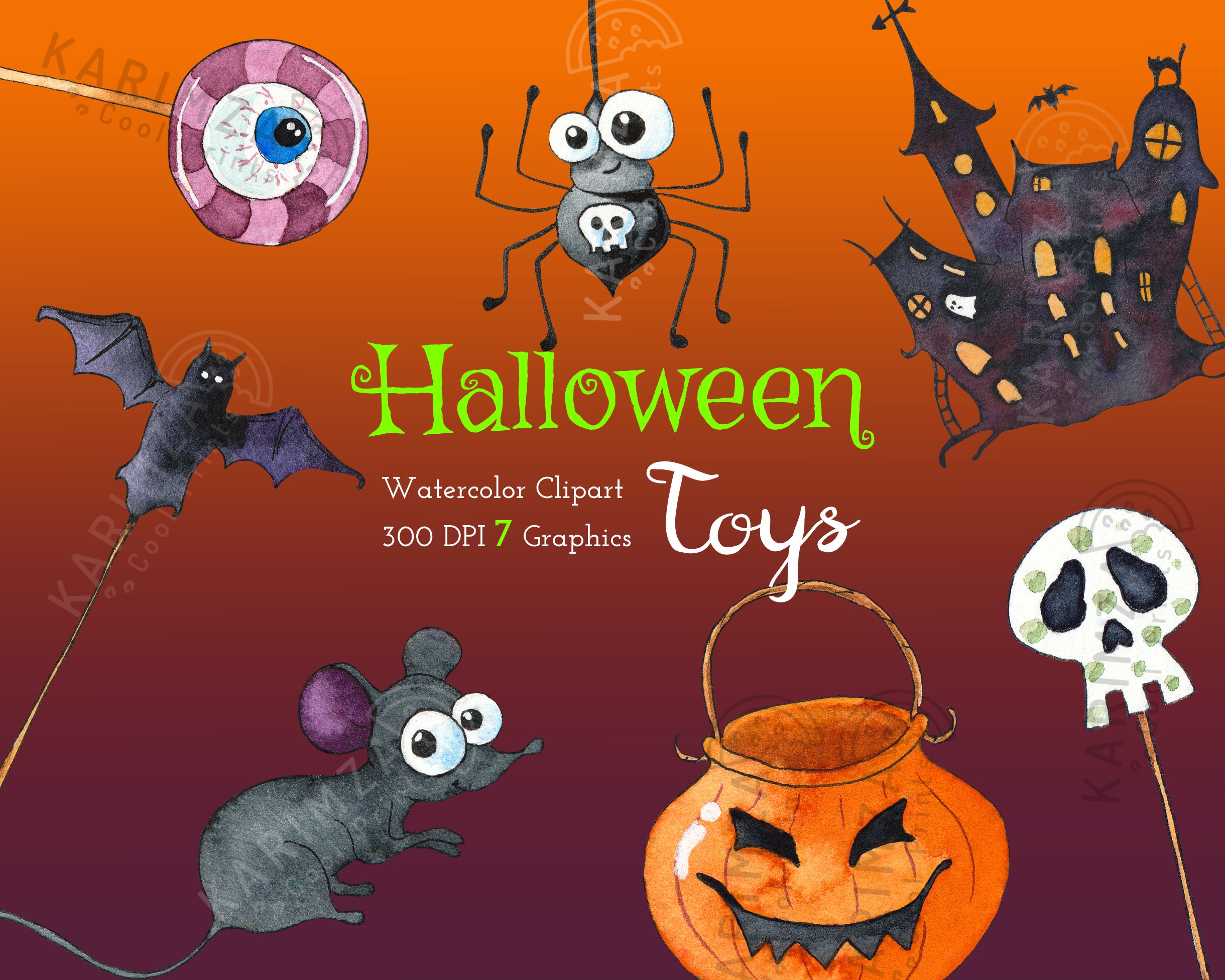 Watercolor Halloween clipart, Cute Halloween (878329)