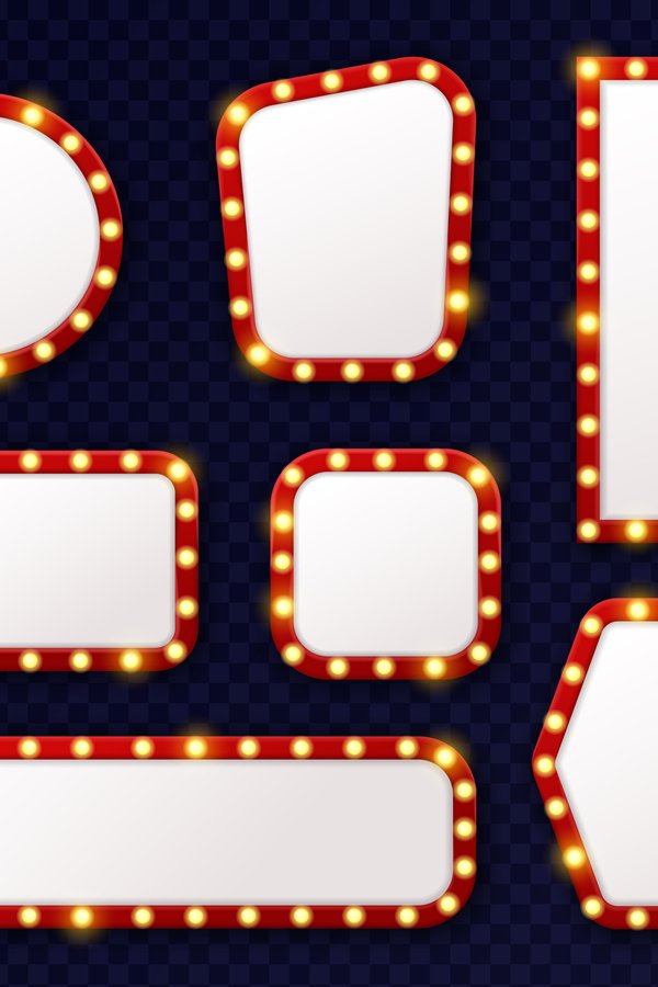 Retro light frames. 3d realistic luminous vintage frames wit