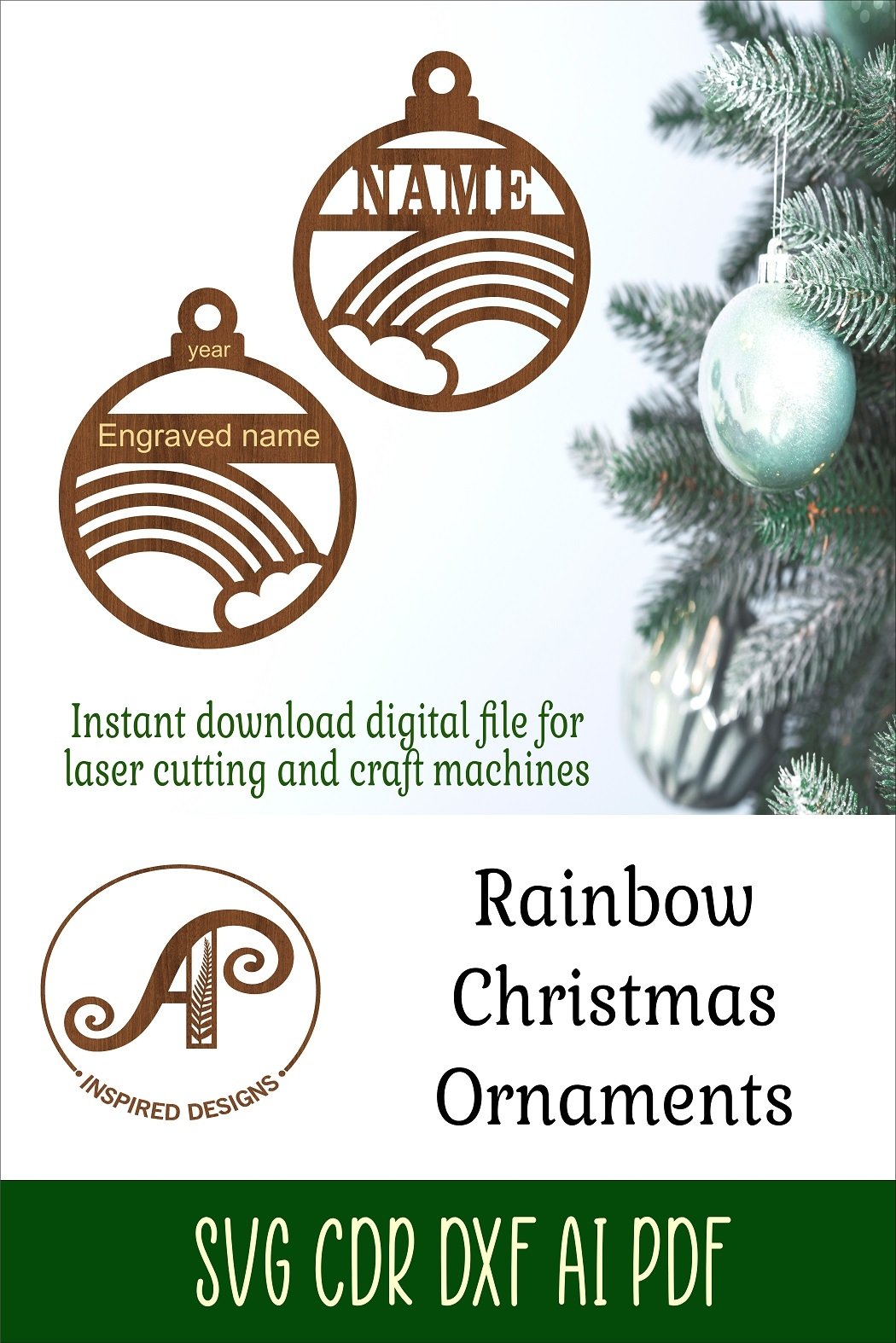 Rainbow Christmas Ornament SVG laser cut