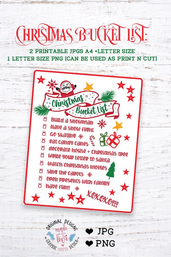 Printable and Print n Cut Christmas Bucket List