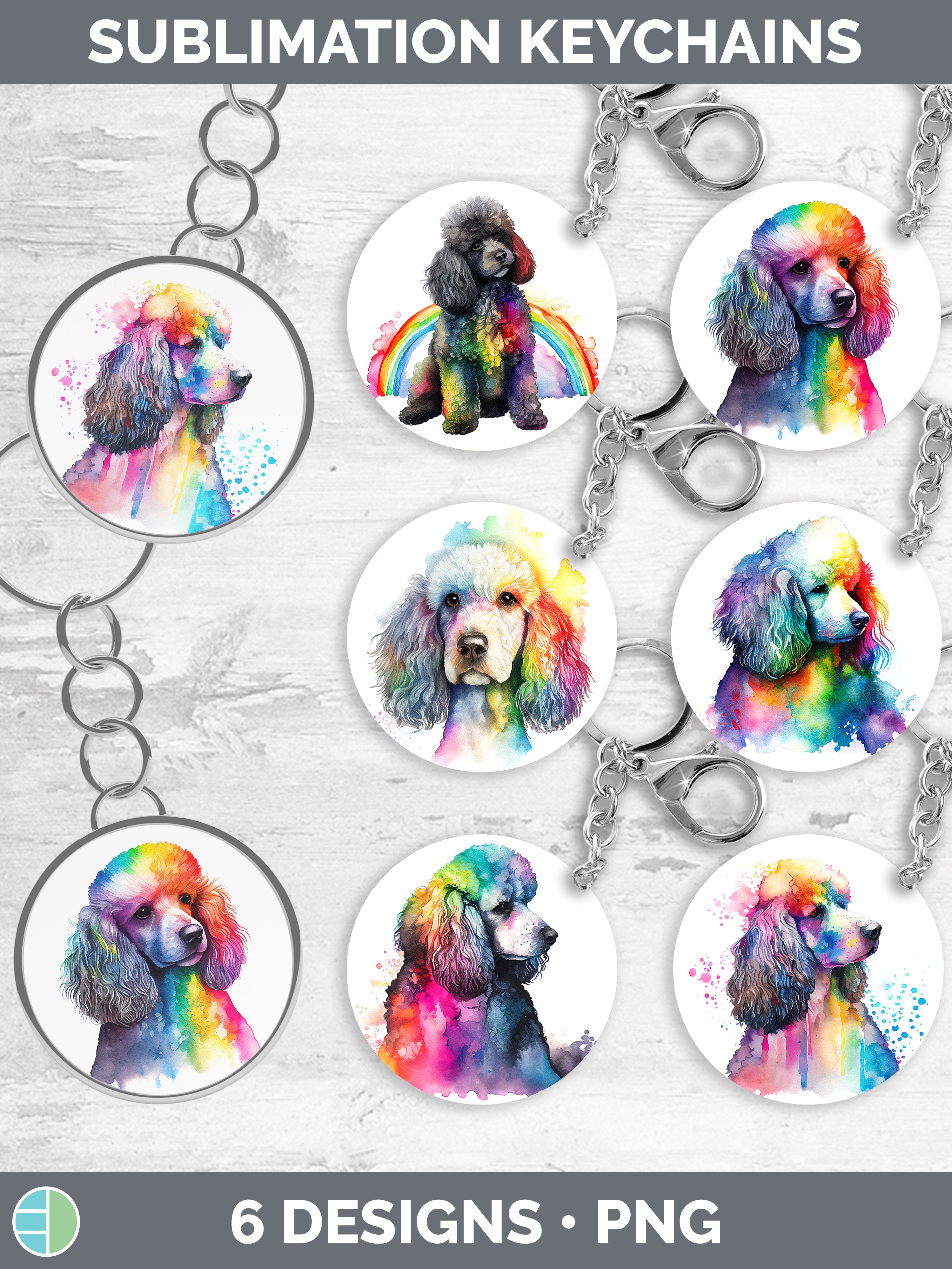 Rainbow Poodle Keychain | Sublimation Keyring Designs Bundle