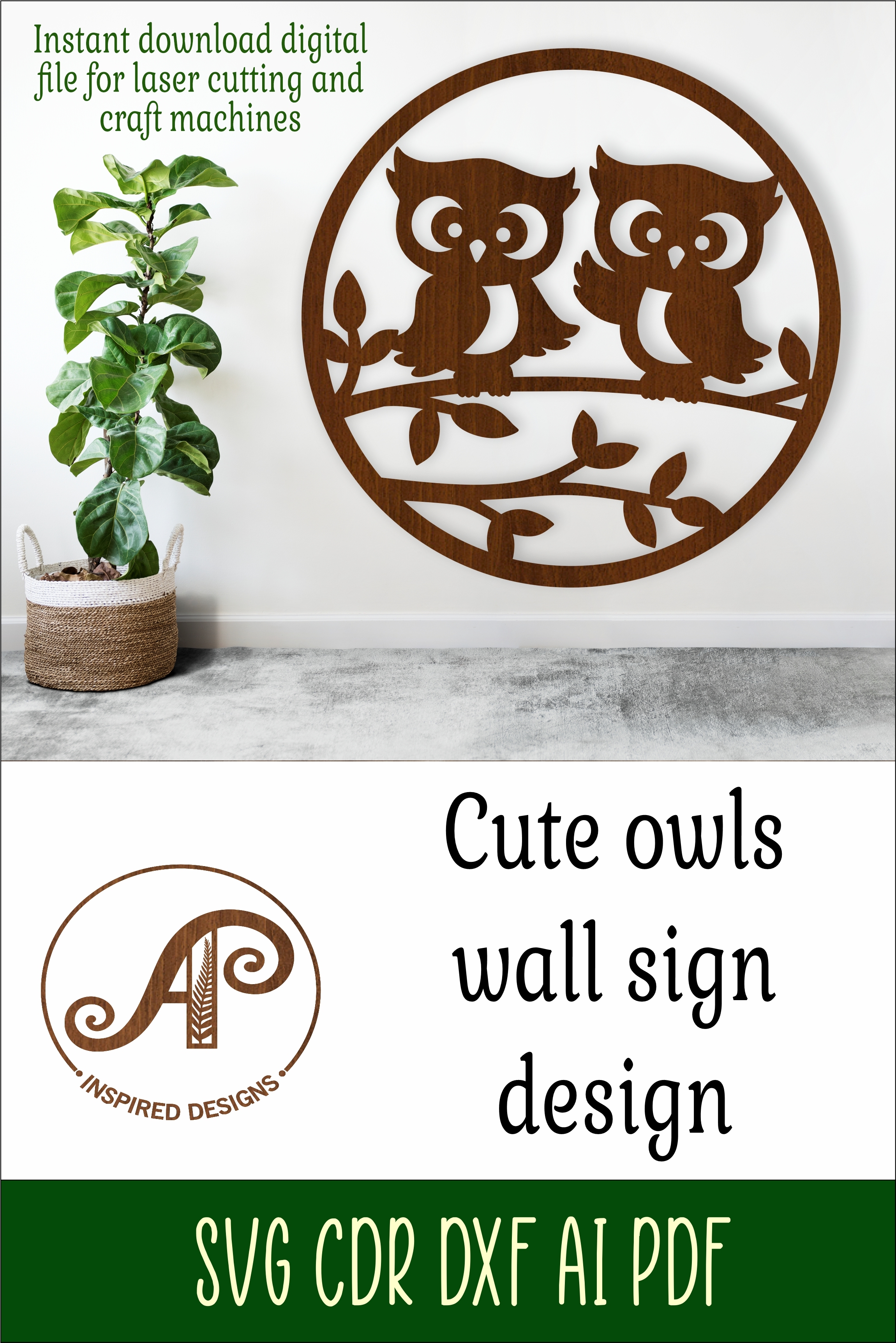 Cute owl wall sign, SVG file. vector sign