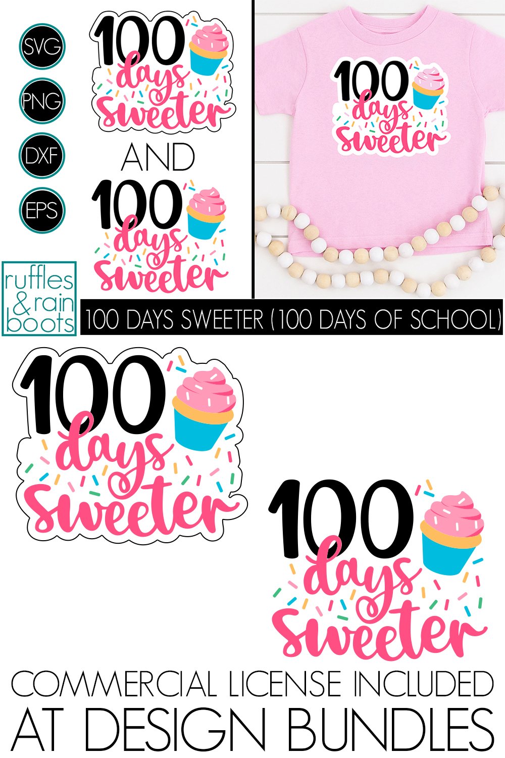 100 Days Sweeter SVG - Cupcake School Design for Kids
