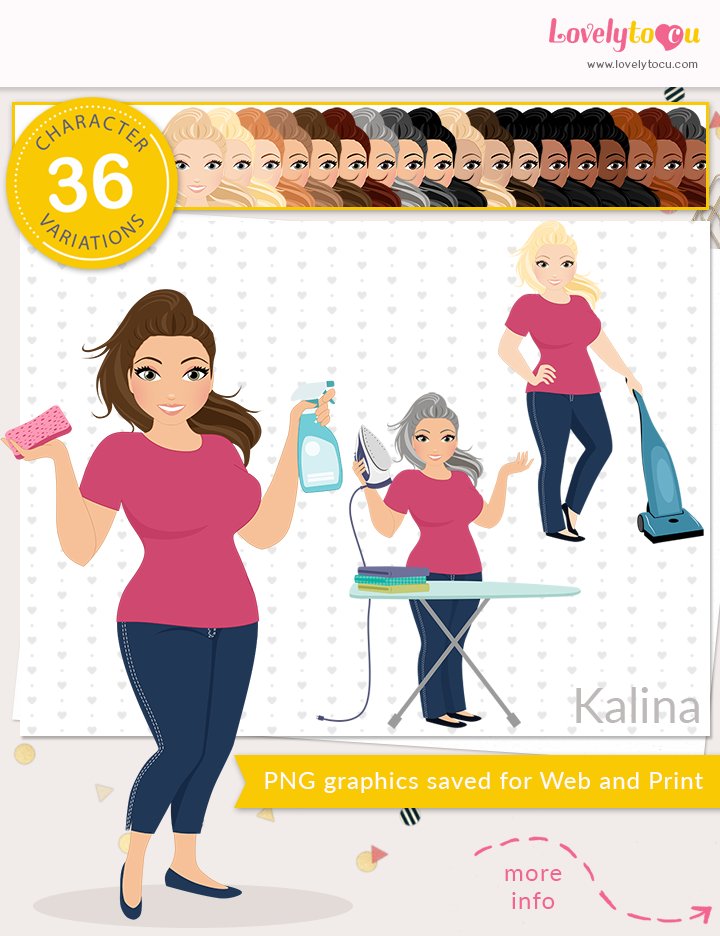 Cleaning woman, avatar clipart, house chores, (1423705)