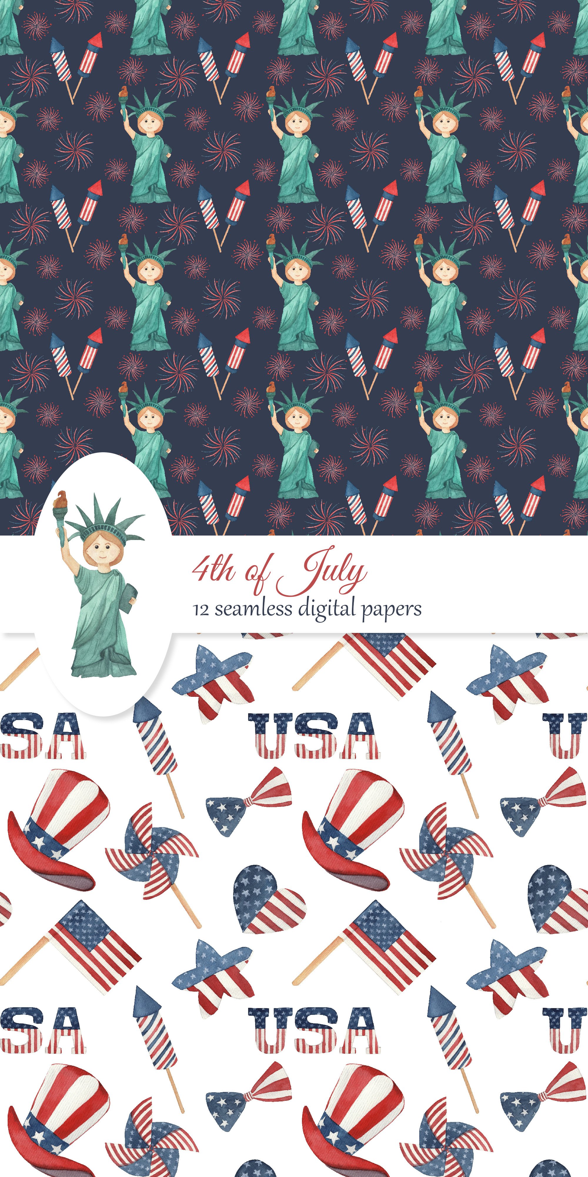 Independence Day digital paper, 4th of July seamless pattern