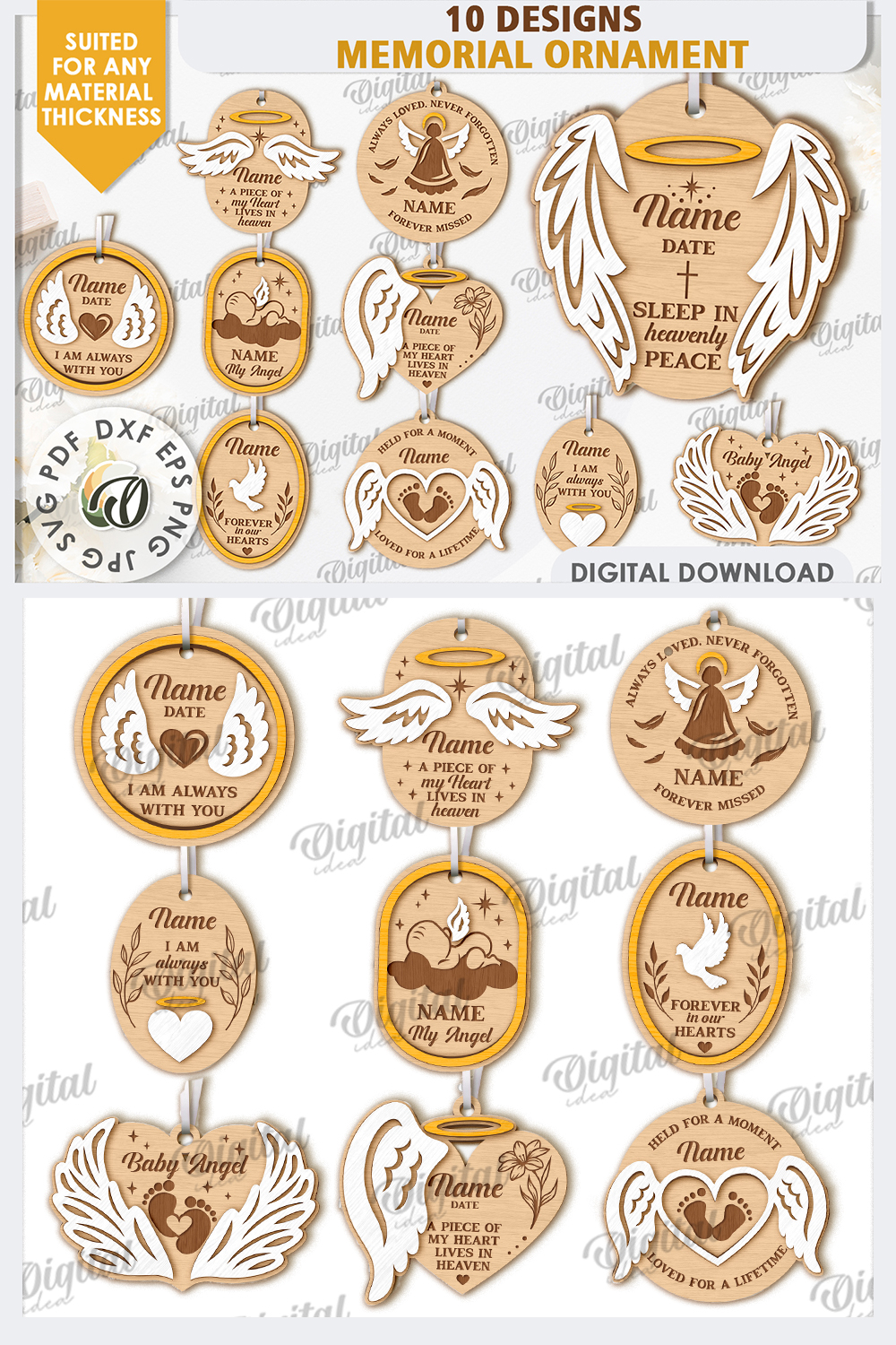 Memorial Ornaments Laser Cut Bundle. Personalized Ornaments