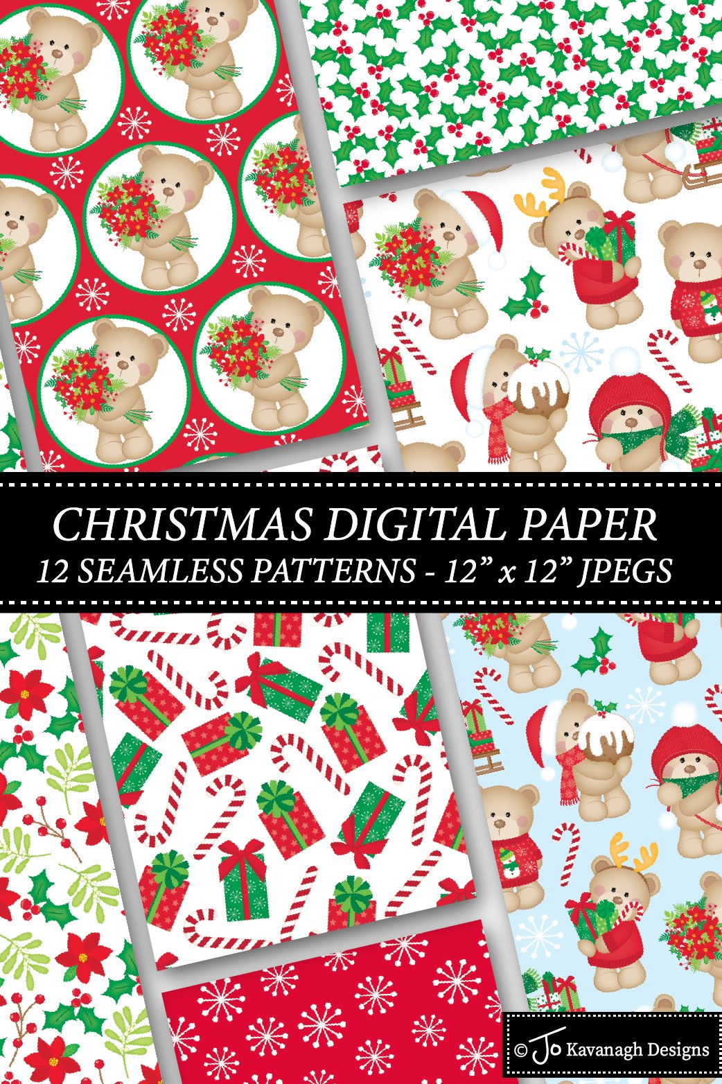 Christmas digital papers, Christmas Bears, Christmas Pattern