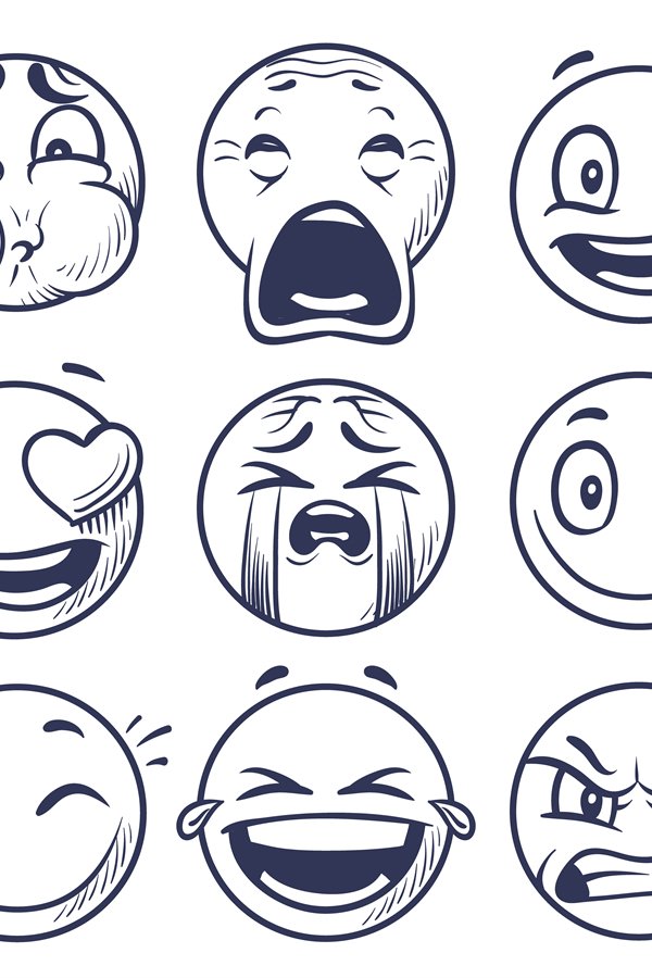 Sketch smiley. Smile expression icons, emoticons faces. Hand