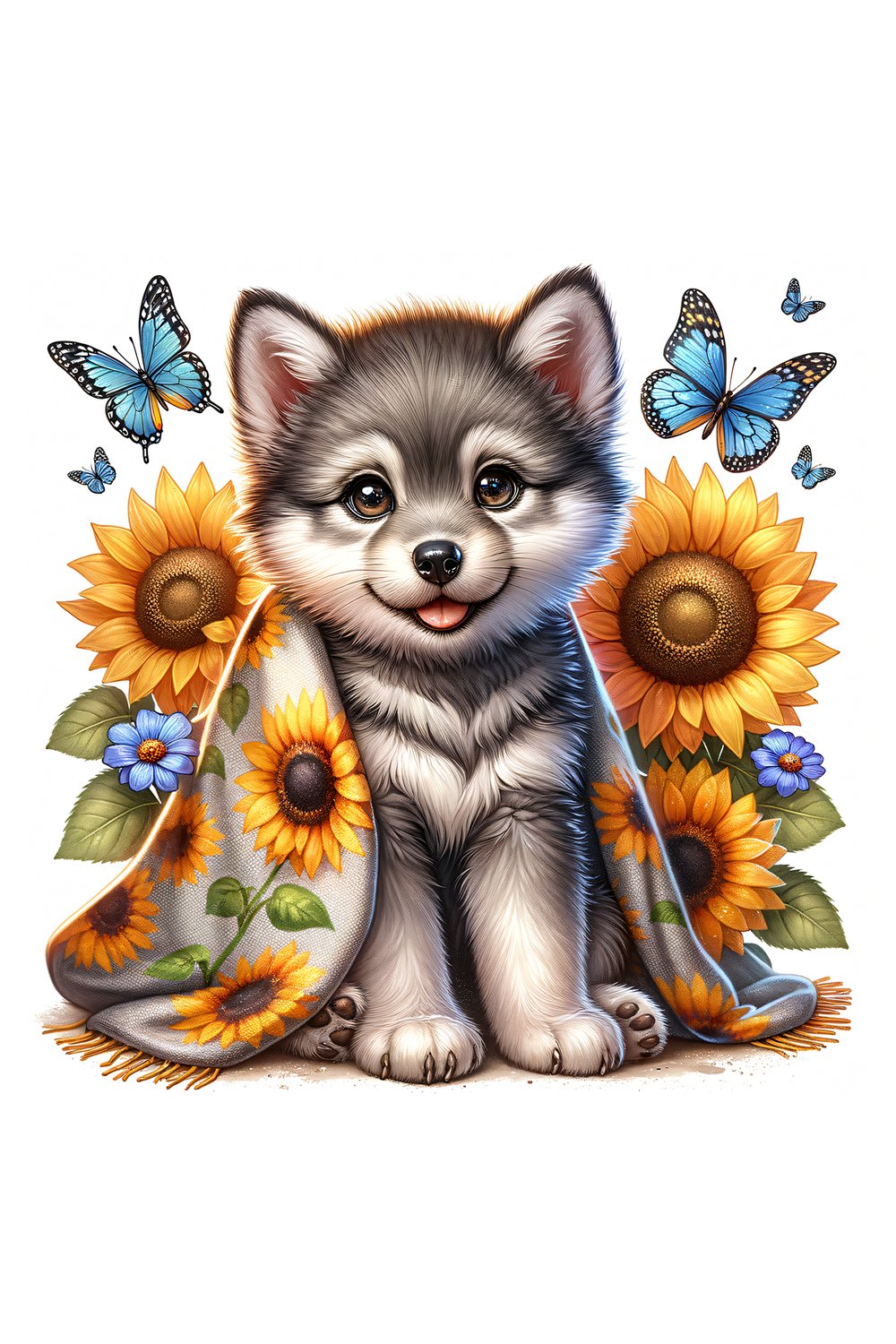 Cute Wolf with Sunflowers JPG File (3550625)