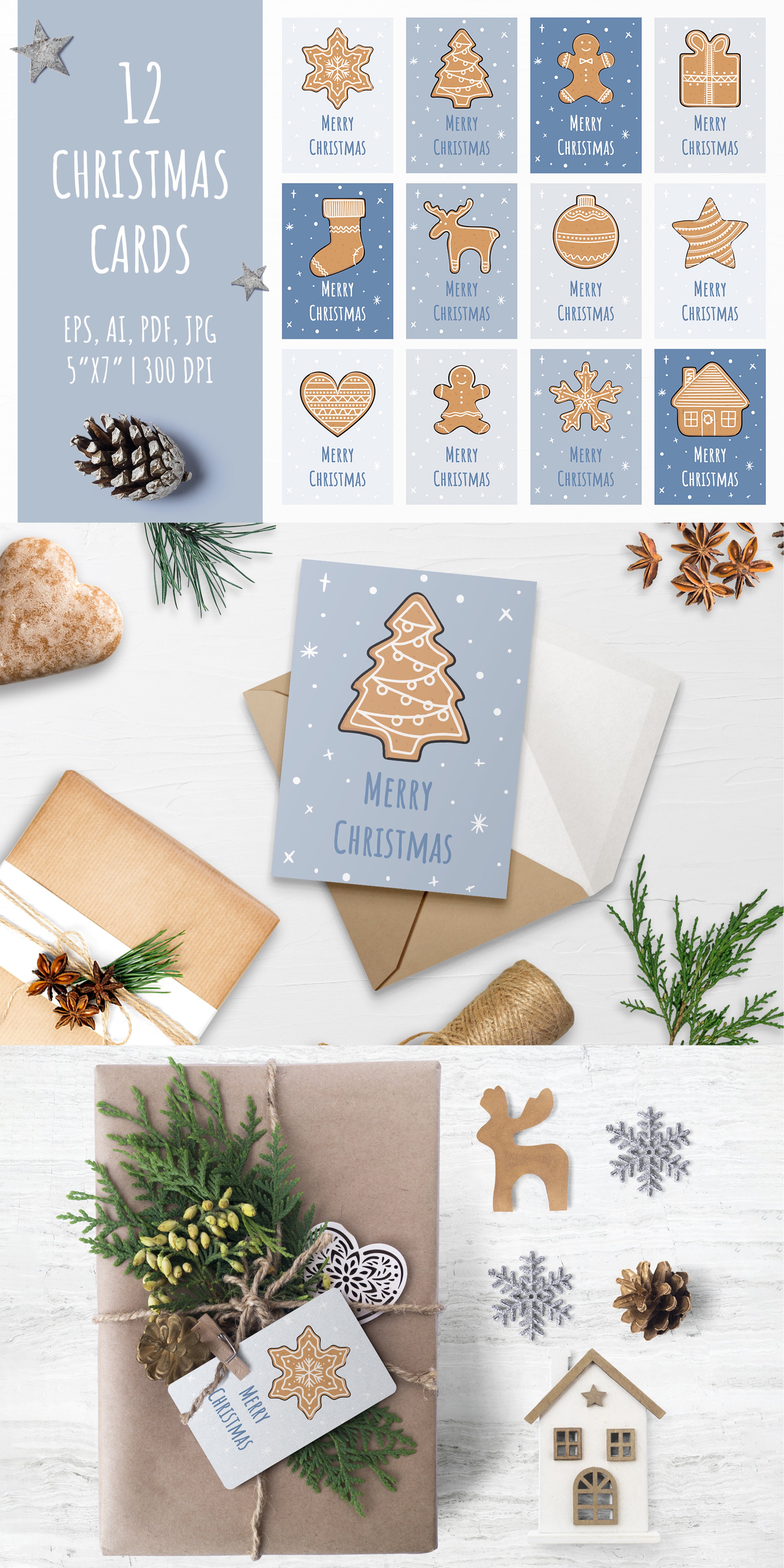 Christmas gingerbread vector cards