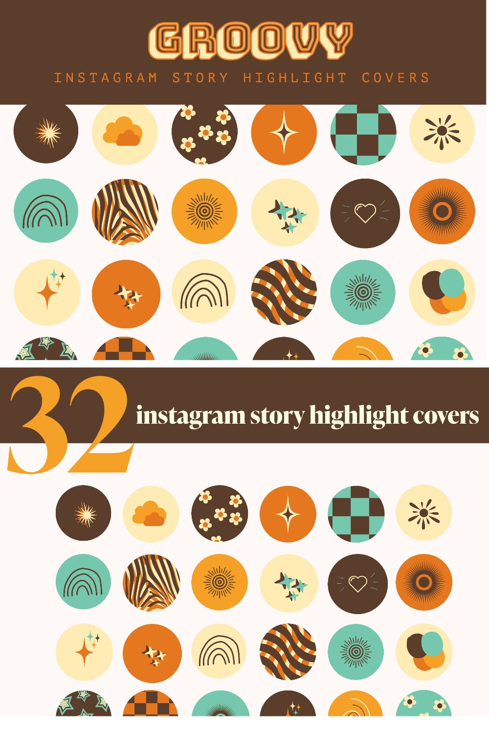 brown retro groovy instagram story highlight covers