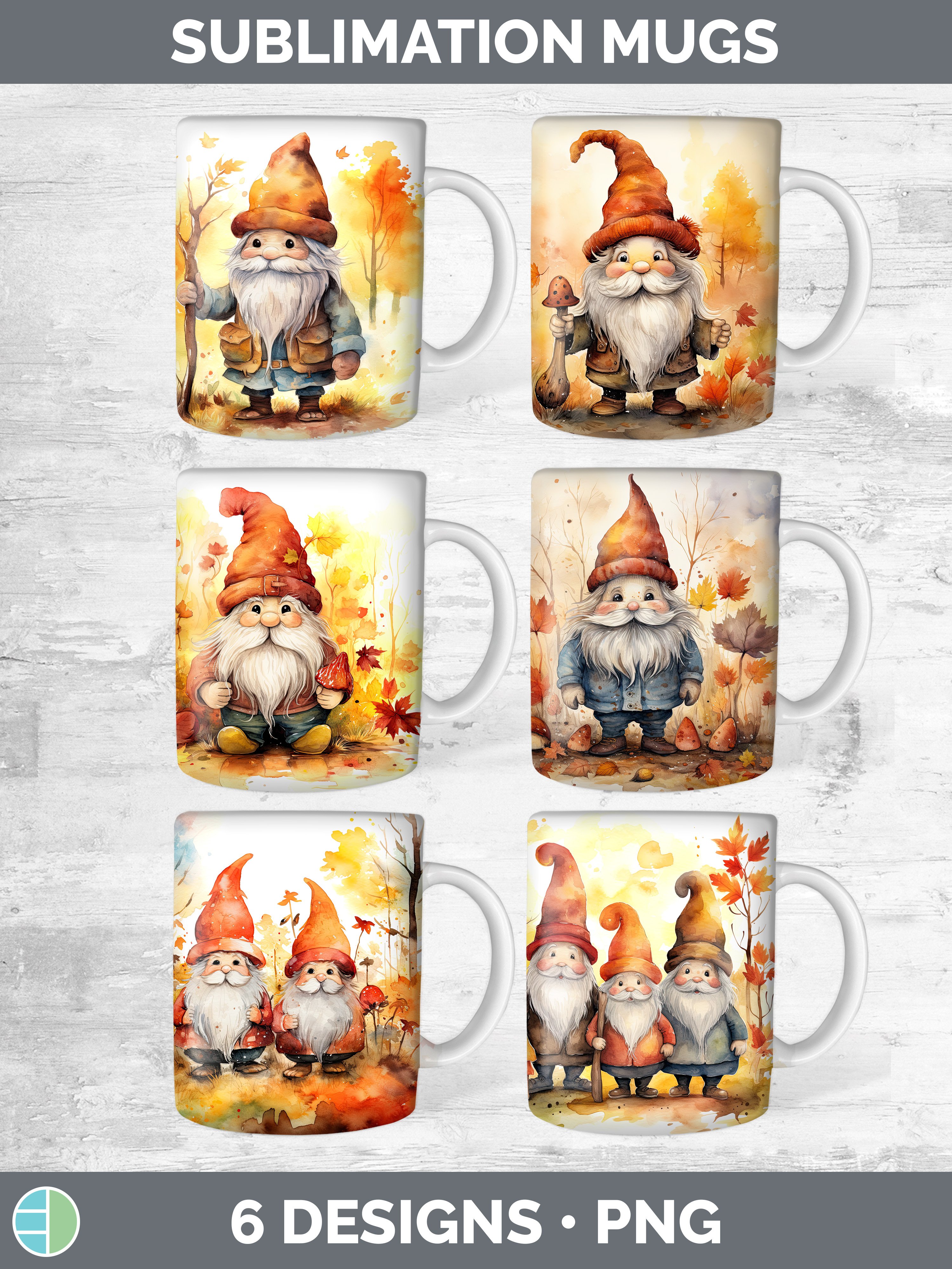 Autumn Gnomes Mug Wrap | Bundle Coffee Cup Designs