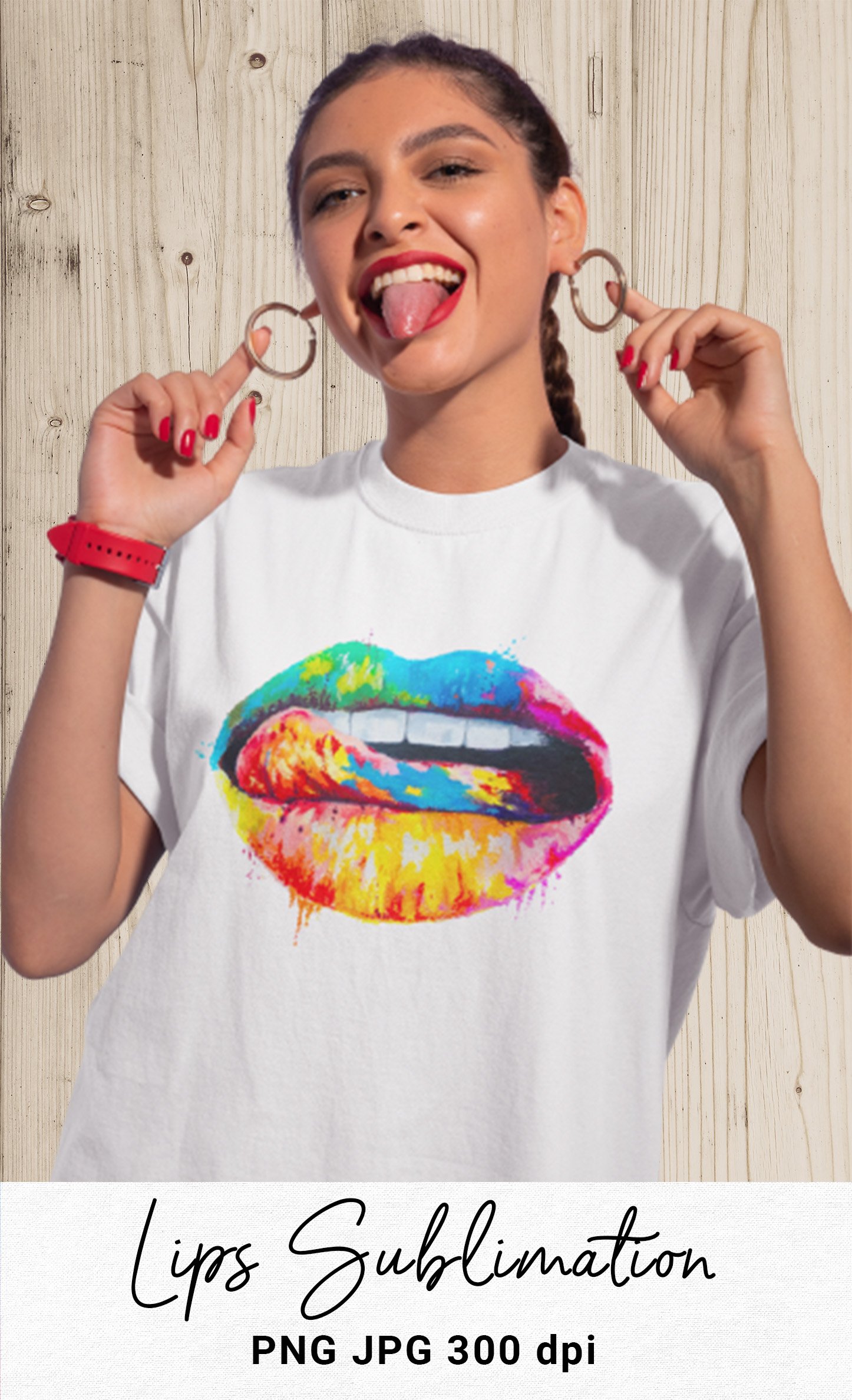 Colorful lips with tongue. Sublimation design for (1415131)