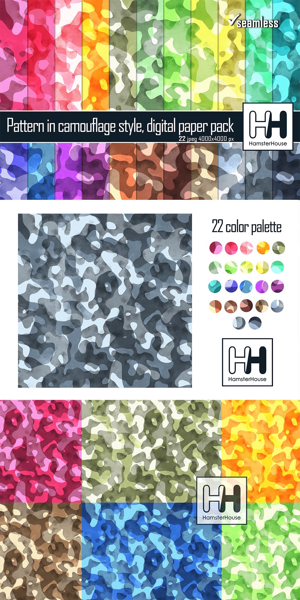 Pattern in camouflage style, digital seamless paper pack