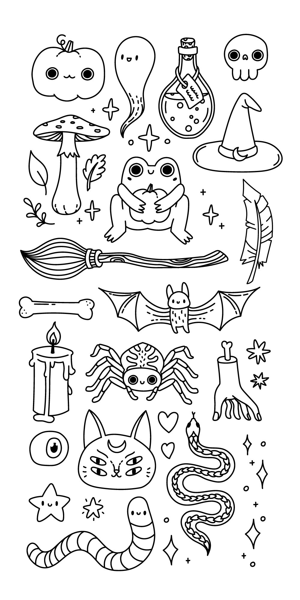 Halloween line art items - vector file