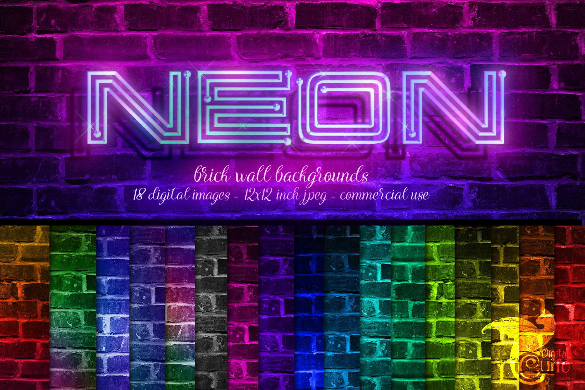 Neon Brick Wall Textures Digital Paper