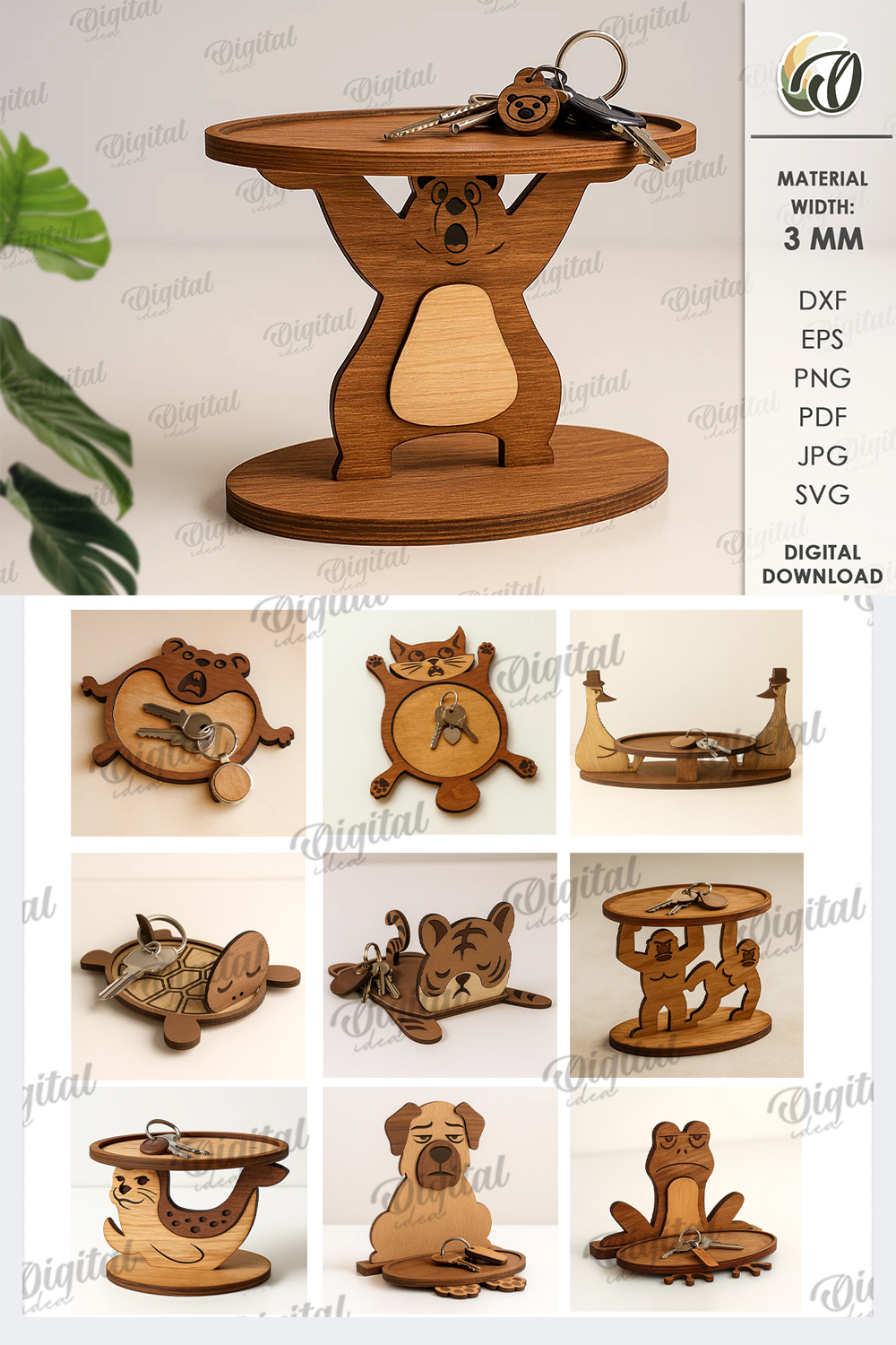 Wooden Animal Key Holders Bundle Lasercut. Funny Animals SVG
