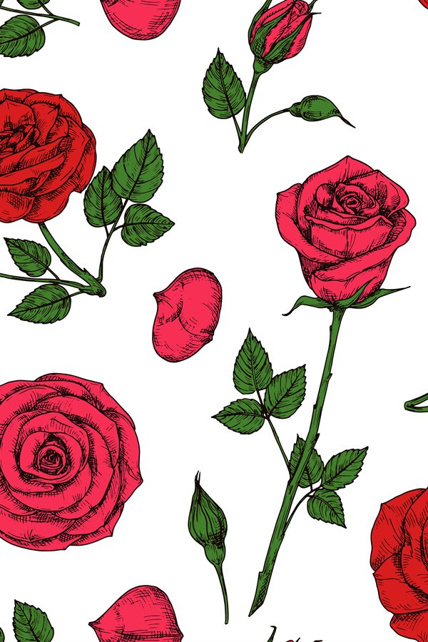 Roses pattern. Red blossom rose flowers bouquet. Floral seam