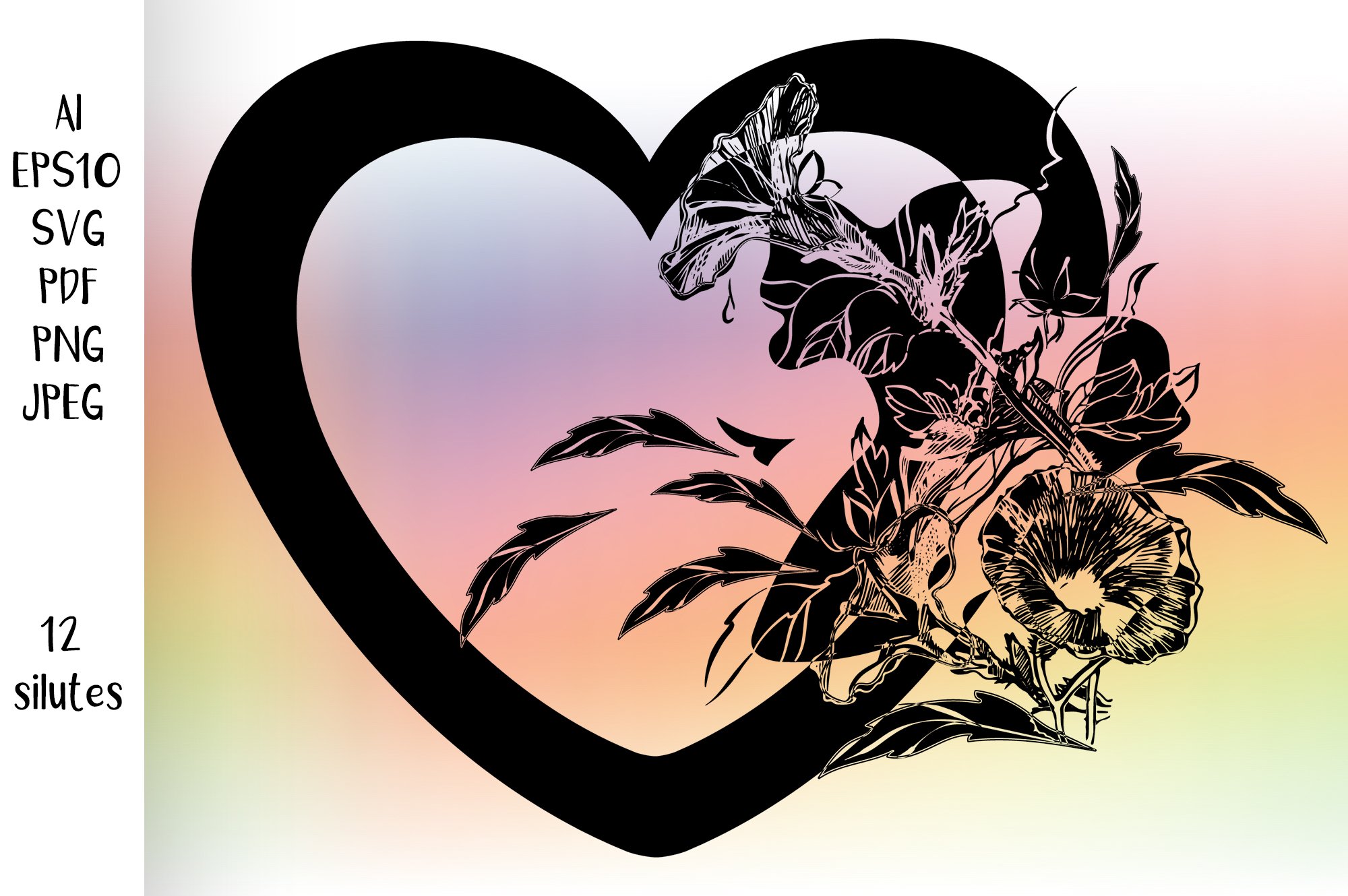 Bundle of silhouettes of hearts