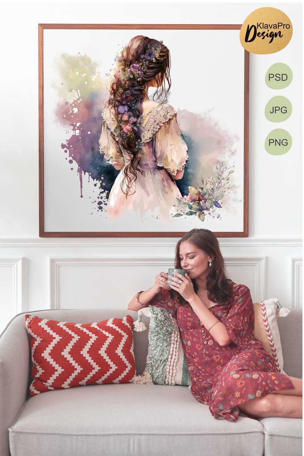 Girl with flowers. Sublimation design in (2544761)