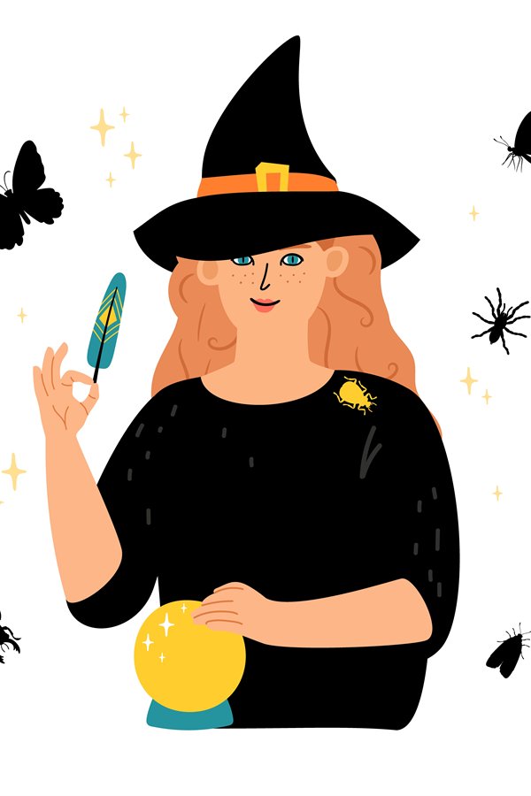 Witch character, magical occult elements