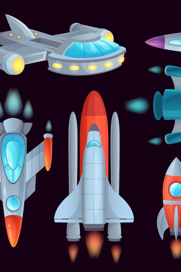 Cartoon rockets. Space rocketship, aerospace rocket and spac