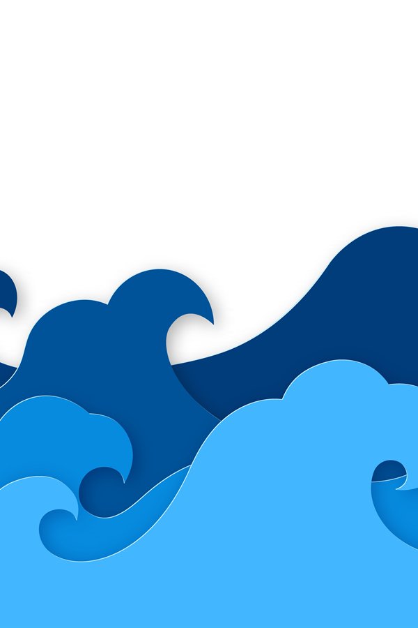 Paper sea waves. Blue water wave paper cut decor, marine lan