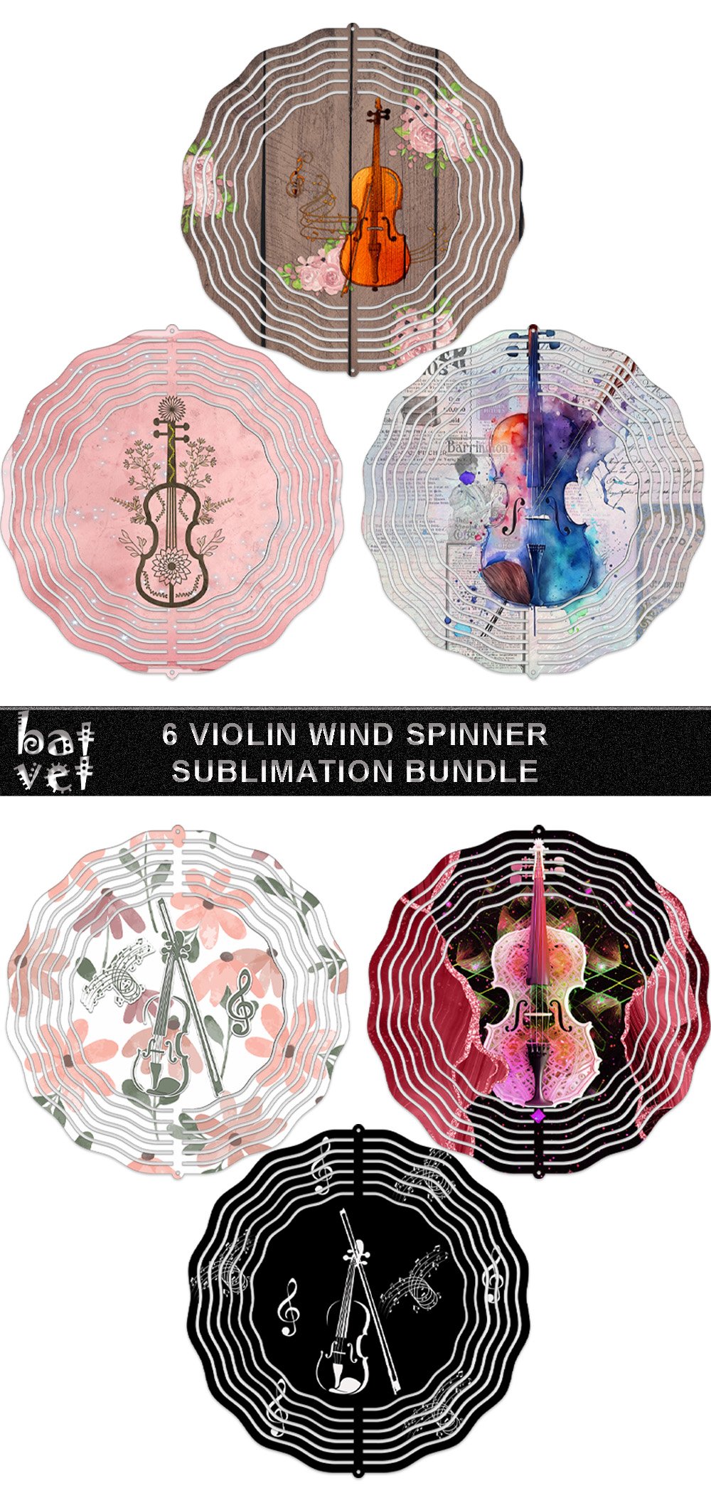 Violin Wind Spinner Bundle |Violinist Sublimation PNG Design