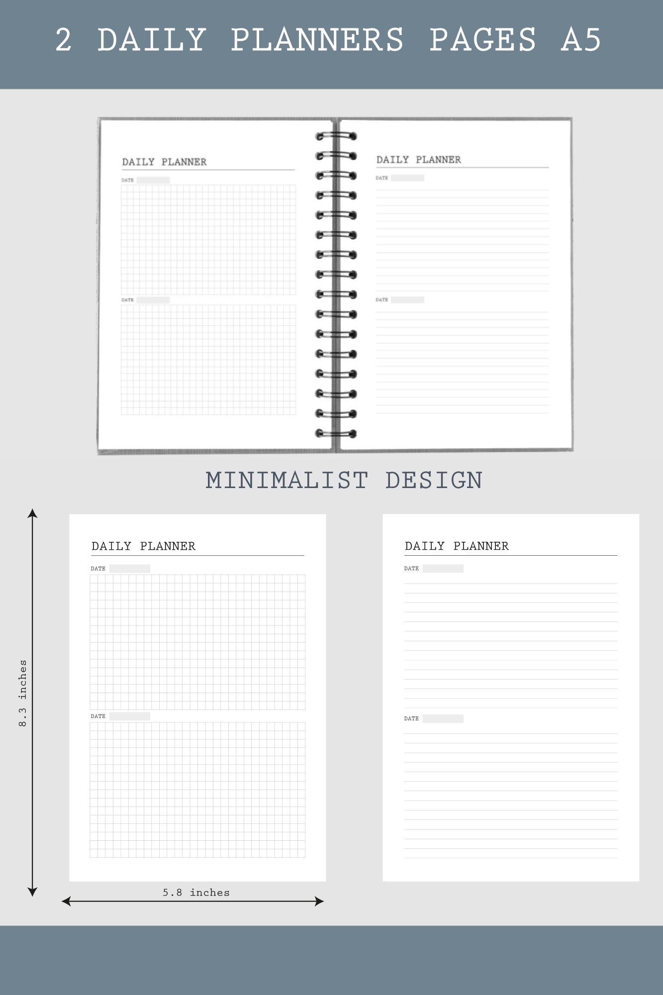 2 Daily Planners bullet journal pages printable A5