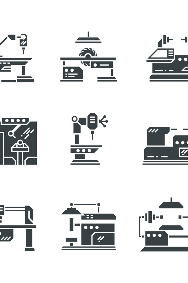 Steel industry machine tools vector icons
