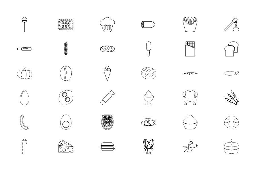 Food gastronomy groceries black color set outline style