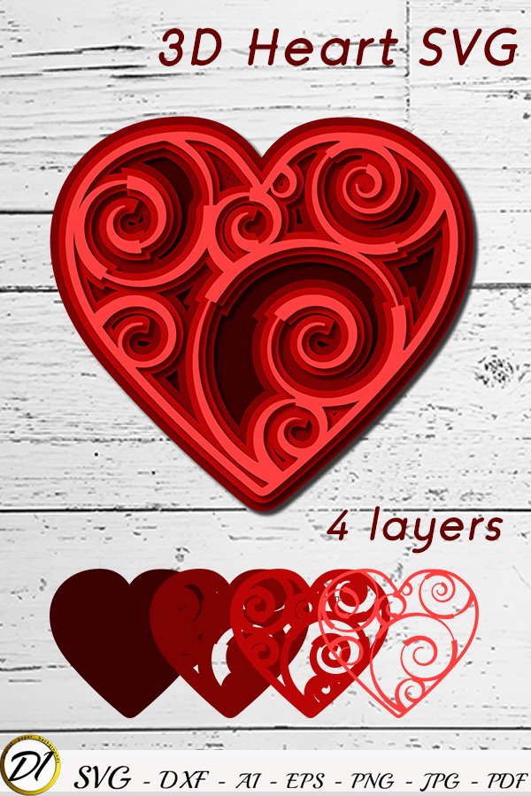 Layered Heart SVG. Valentine Cut File. Multilayer Heart.
