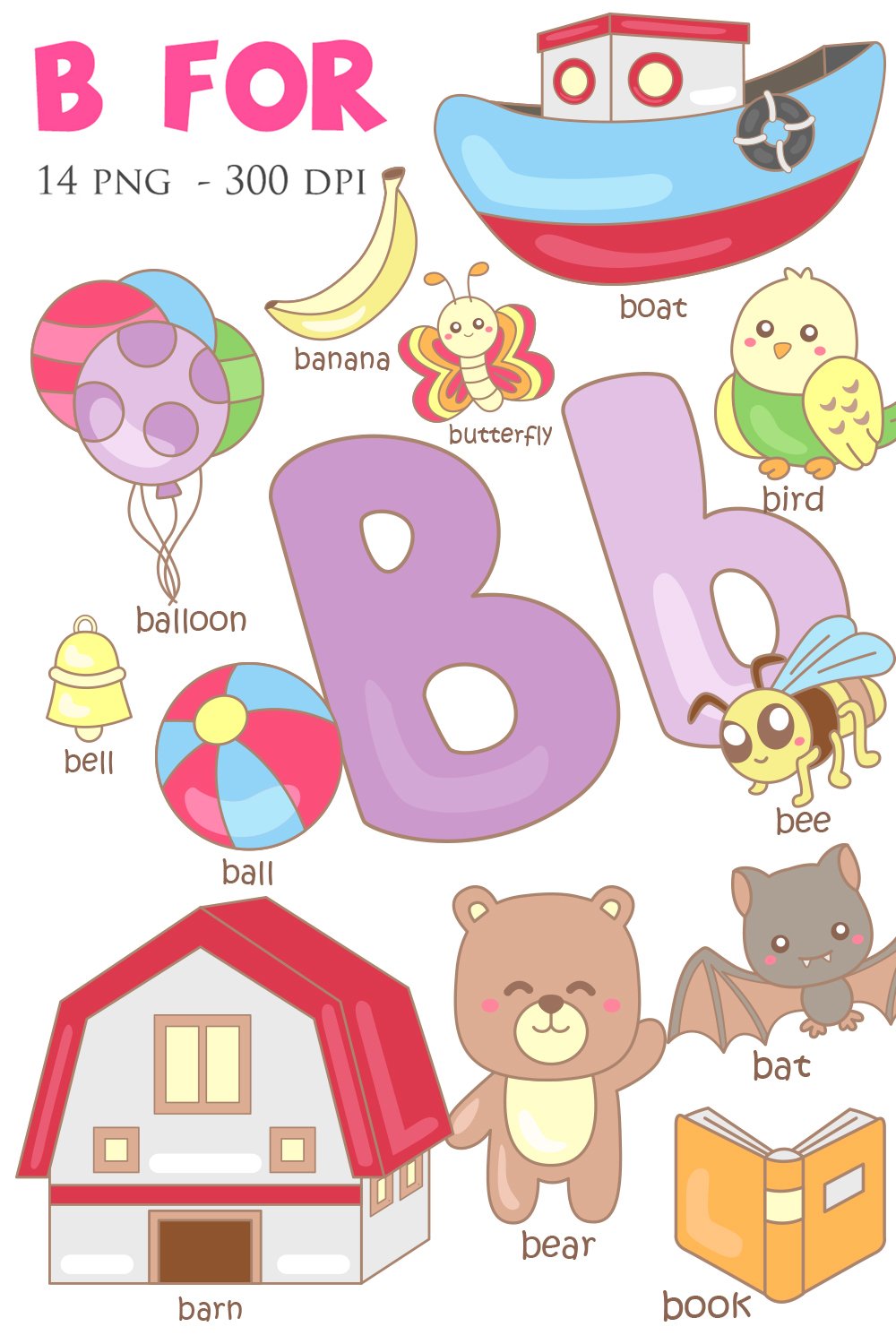 Alphabet B For Vocabulary Lesson Illustration Vector Clipart