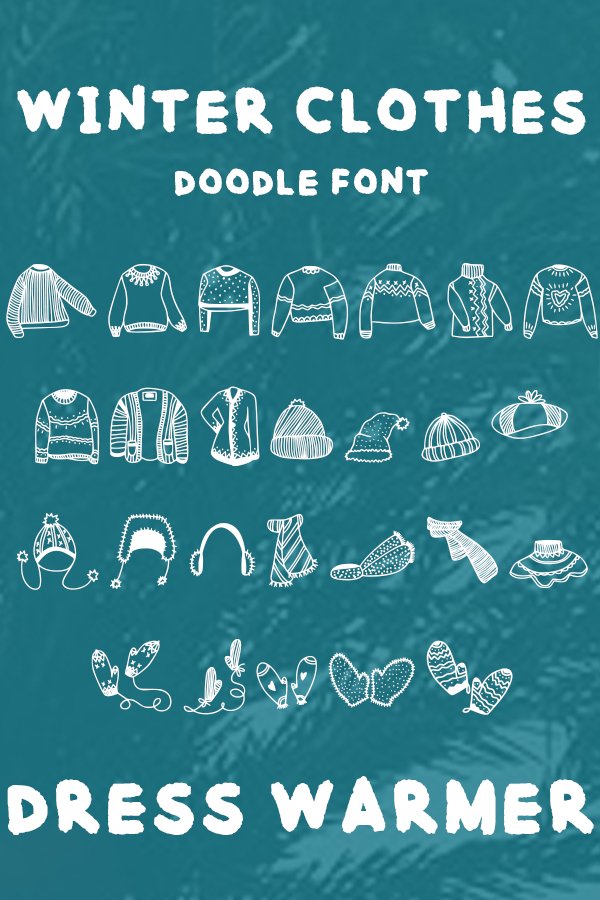 Winter clothes doodle font