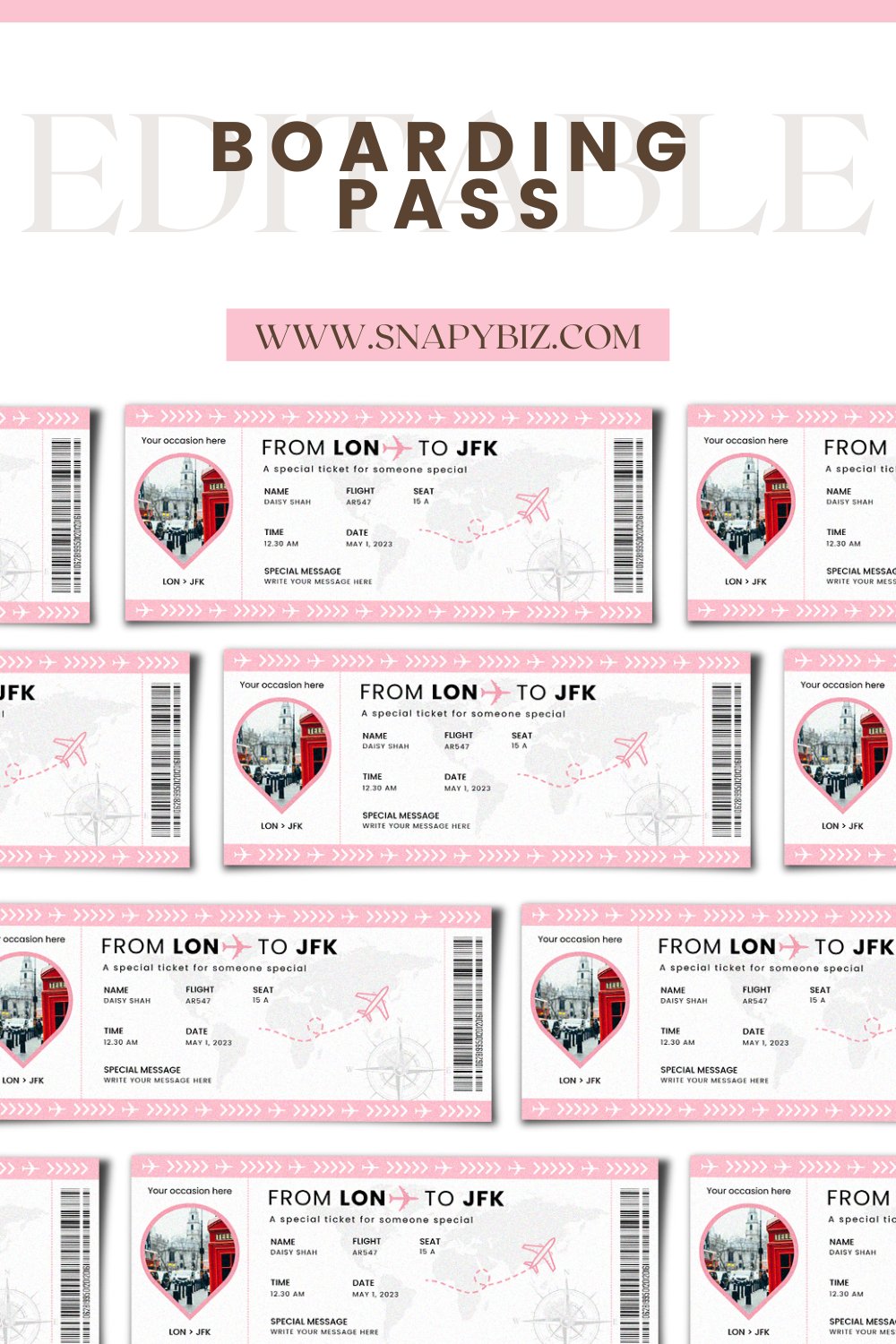 Boarding Pass Airline Editable Template